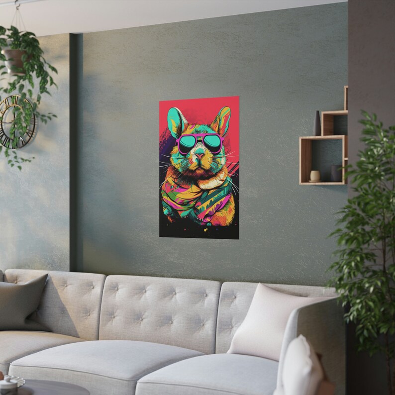 Chinchilla Pop Art Poster, Chinchilla Wearing Sunglasses, Bright ...