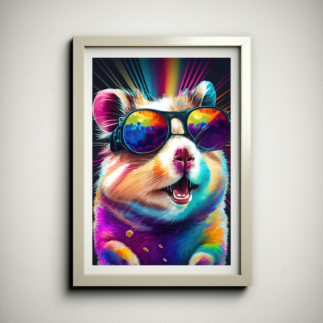 Party Hamster Poster, Colorful Rave Hamster With Sunglasses, Cool ...