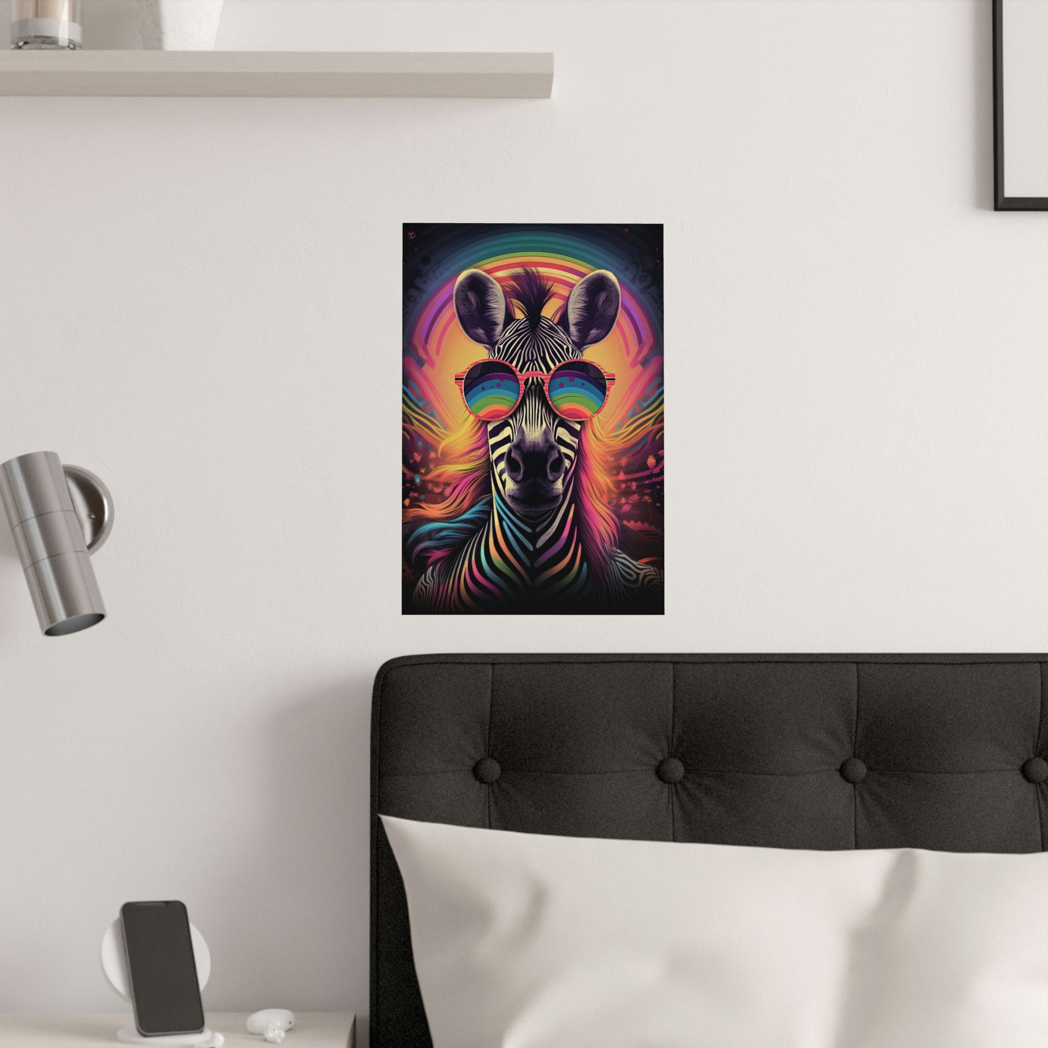 Psychedelic Zebra Poster, Rainbow Zebra Wearing Sunglasses, Colorful ...