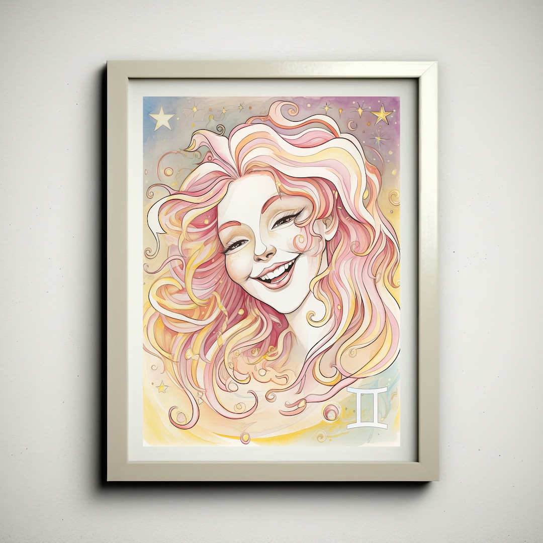 Playful Gemini Poster Gemini Zodiac Sign Wall Art Gemini Woman ...