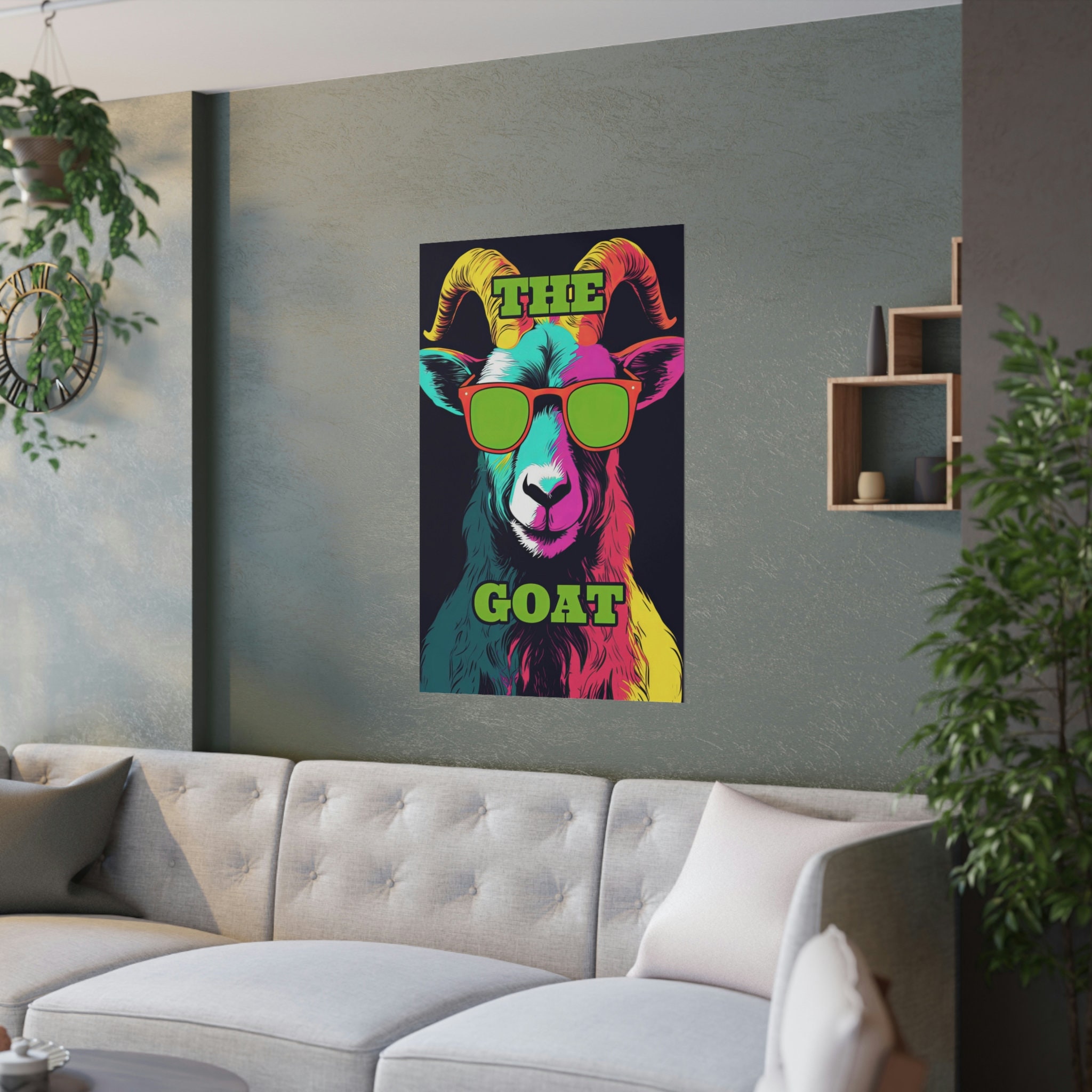 THE GOAT Poster, Cool Goat Wearing Sunglasses, Colorful Psychedelic ...