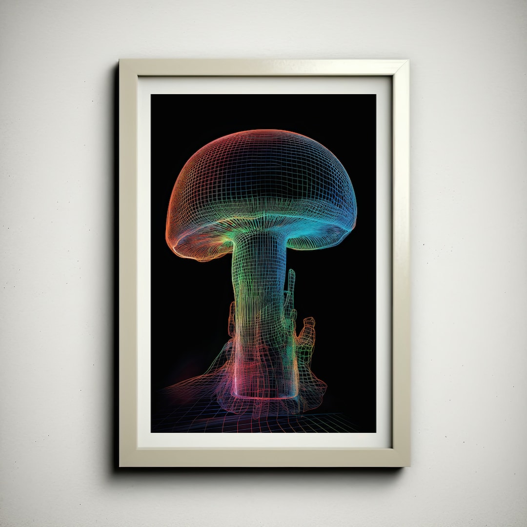 3D Mushroom Matrix Poster Trippy Cyberpunk Design Mushroom Art Print ...