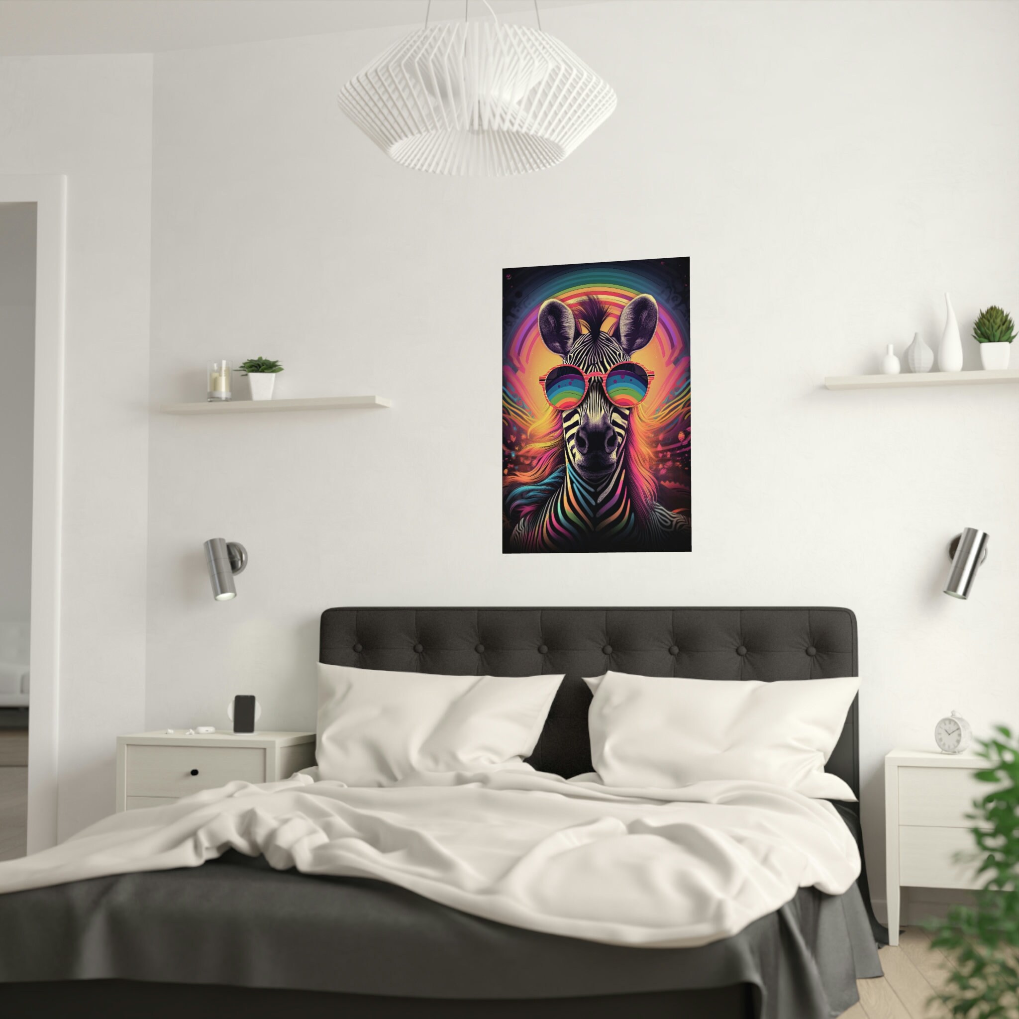 Psychedelic Zebra Poster, Rainbow Zebra Wearing Sunglasses, Colorful ...