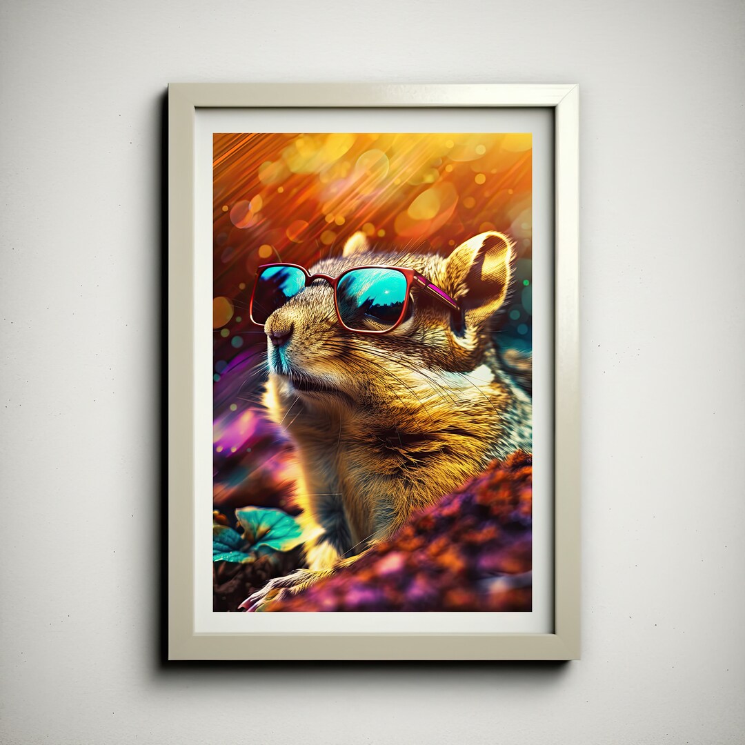 Chillin' Chipmunk Poster, Cool Chipmunk Wearing Sunglasses, Colorful ...