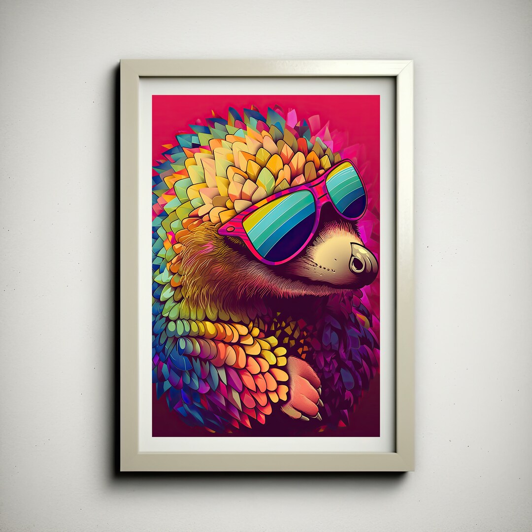 Psychedelic Pangolin Poster, Cool Pangolin Wearing Sunglasses, Colorful ...