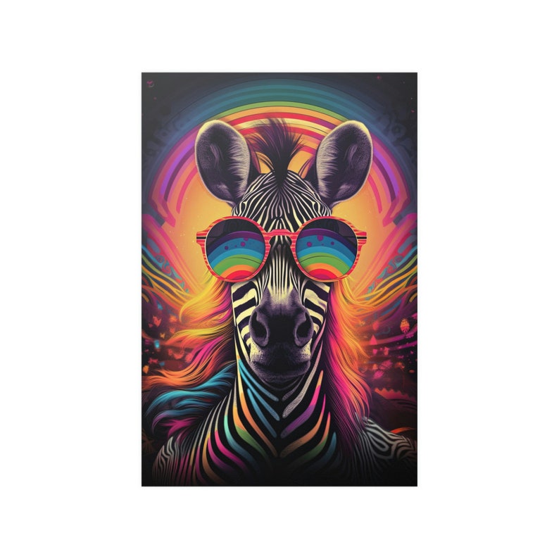 Psychedelic Zebra Poster, Rainbow Zebra Wearing Sunglasses, Colorful ...
