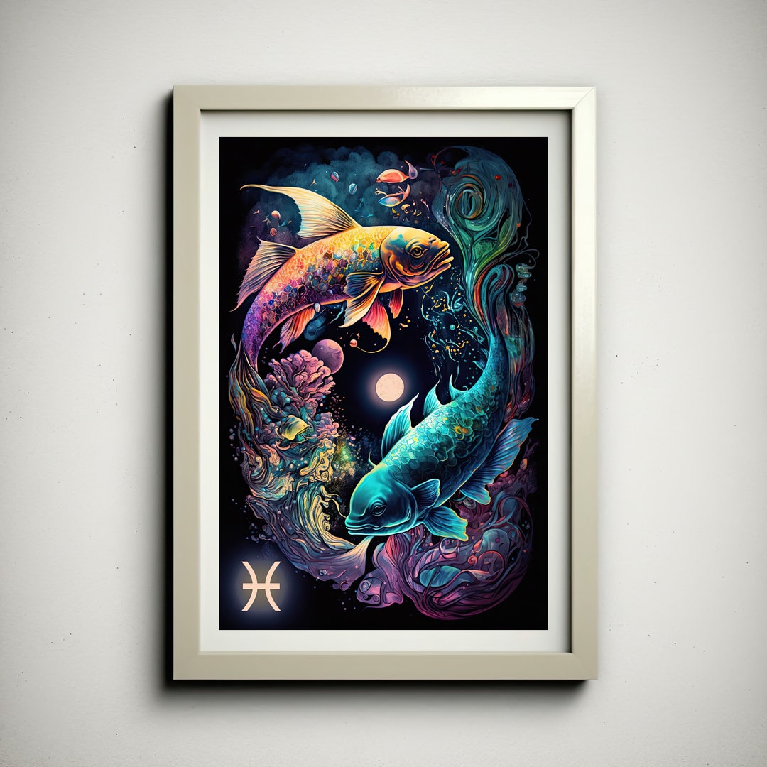 Dreamy Pisces Poster, Pisces Zodiac Sign, Beautiful Swimming Fish ...