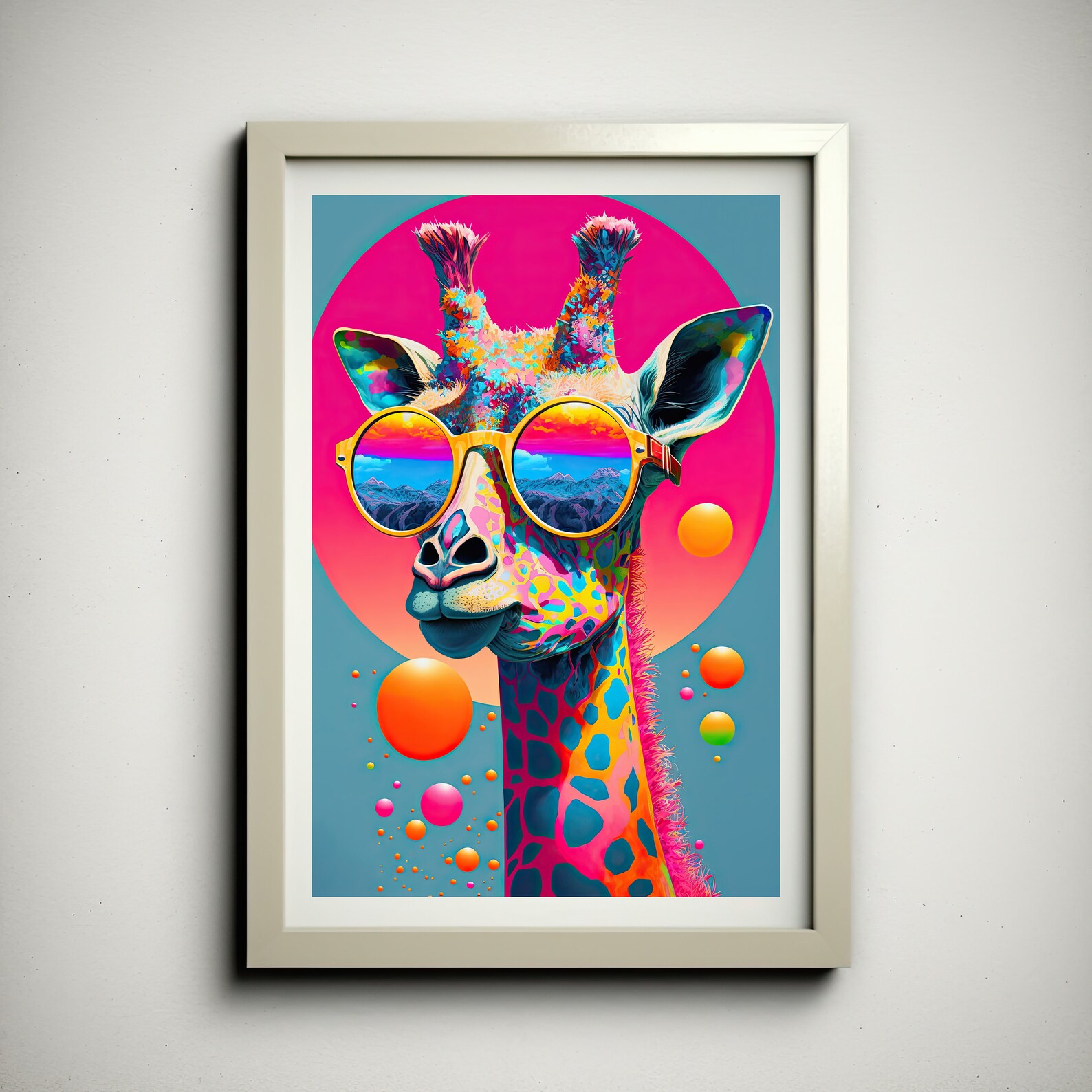Bright Colorful Giraffe Poster, Giraffe Wearing Sunglasses, Modern Pop ...