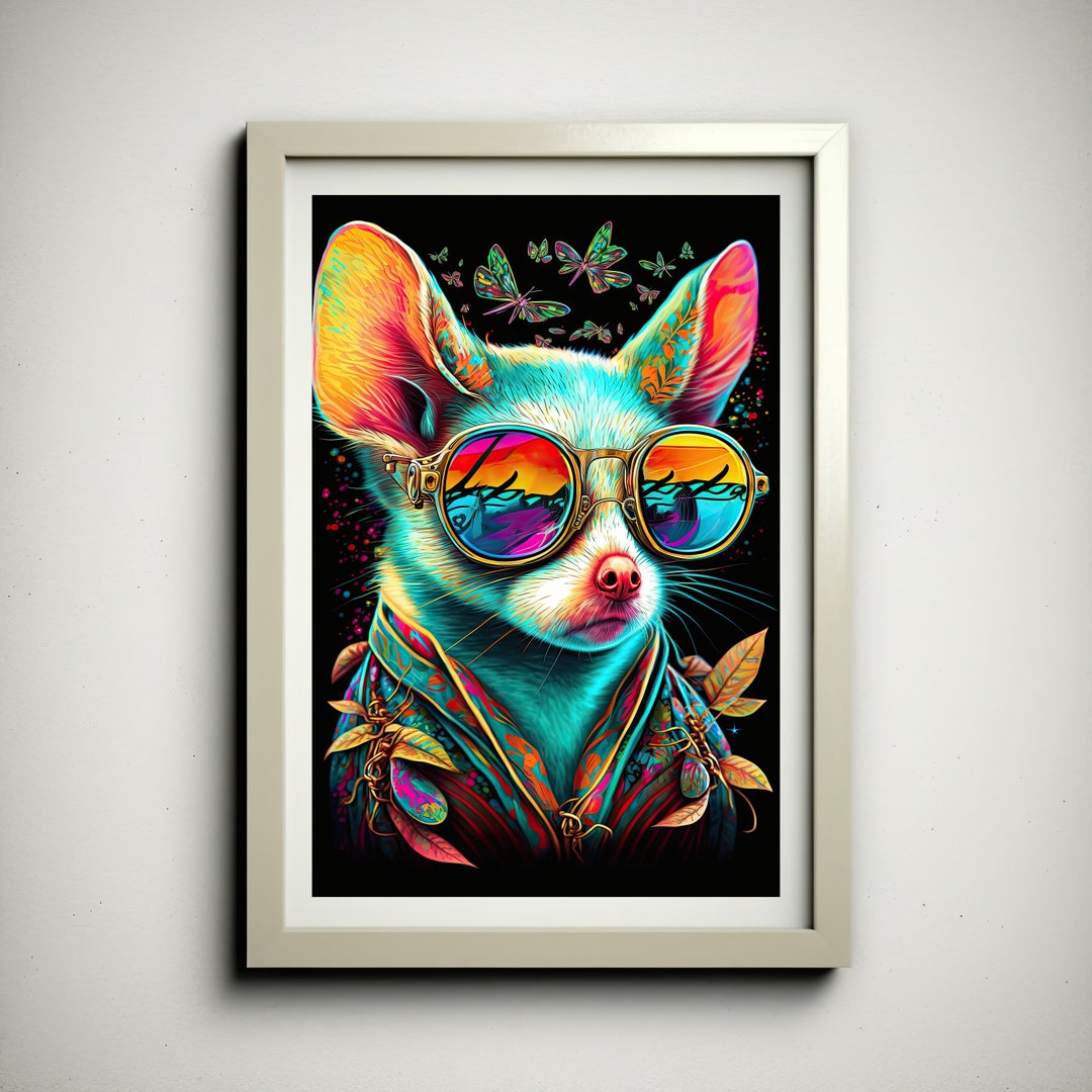 Psychedelic Sugar Glider Poster, Trippy Sugar Glider With Sunglasses ...