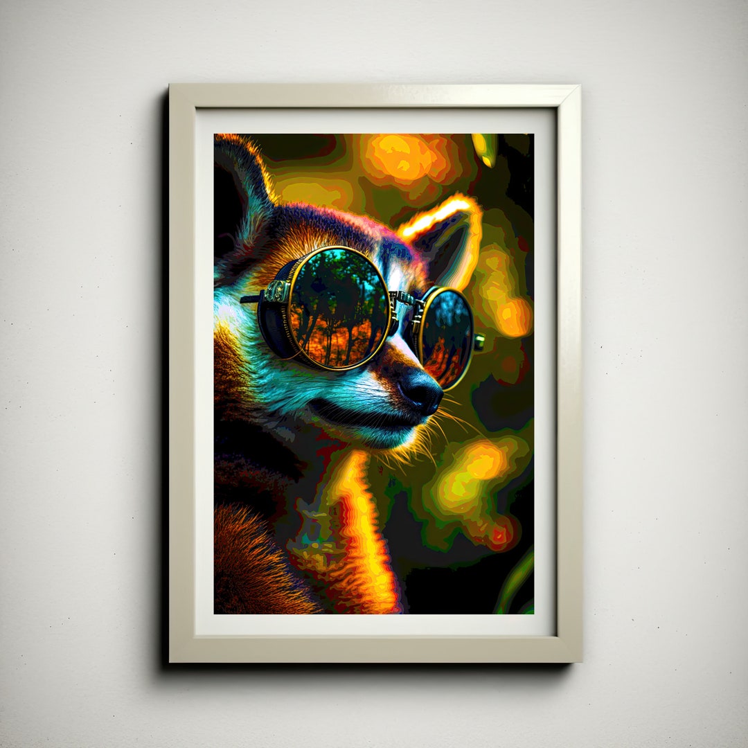 Psychedelic Lemur Poster, Trippy Lemur With Sunglasses, Colorful Lemur ...