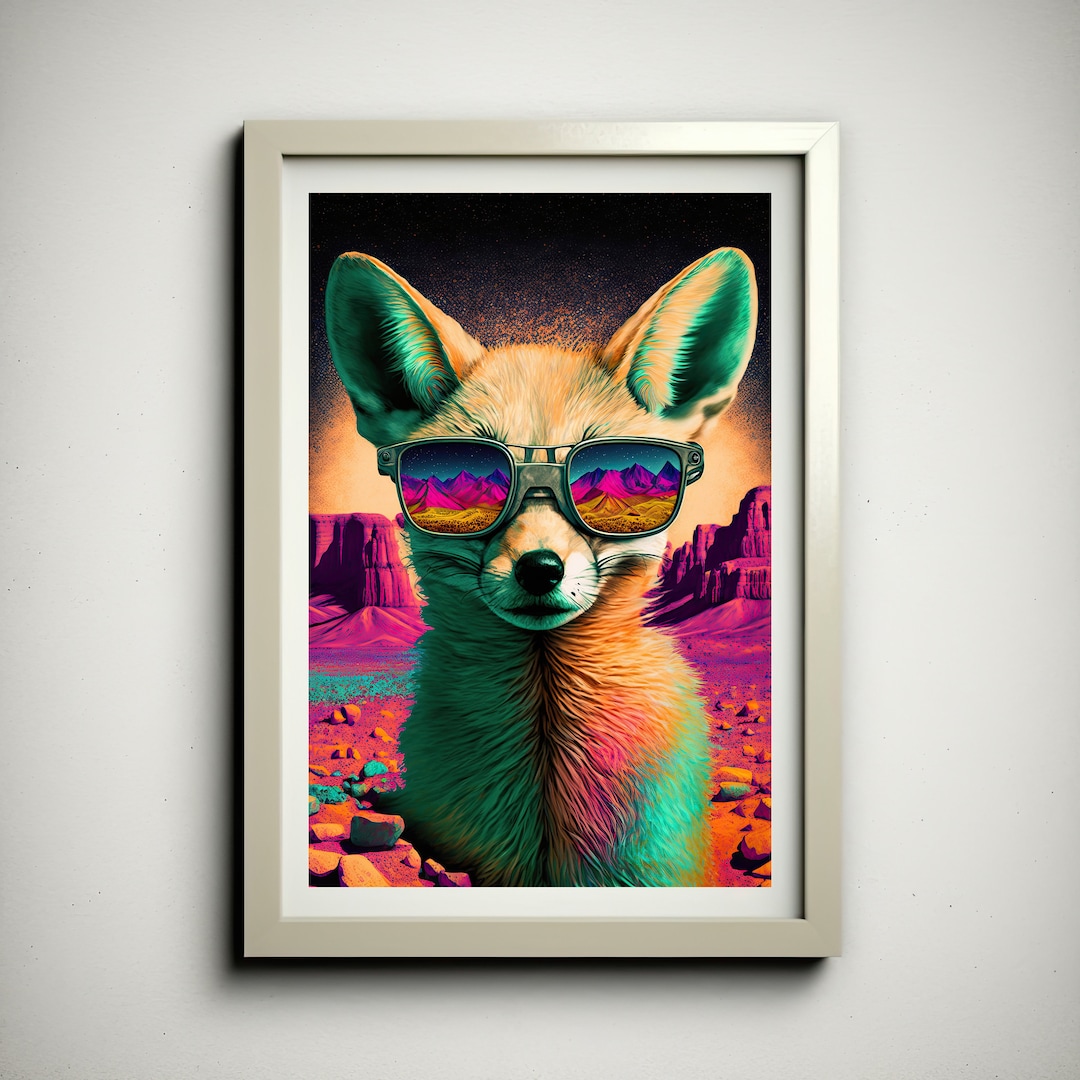 Psychedelic Fennec Fox Poster, Fennec Fox With Sunglasses, Cool Fennec ...