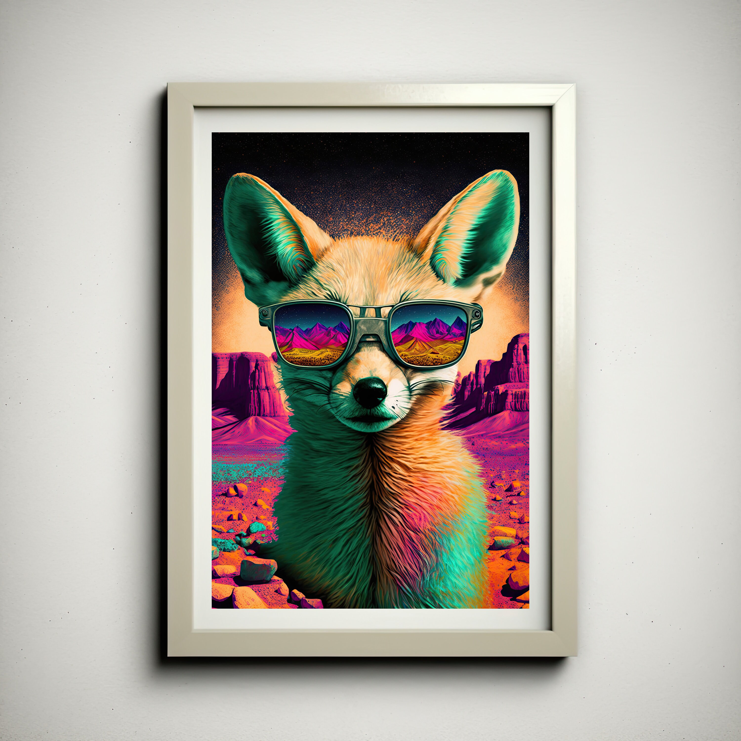 Psychedelic Fennec Fox Poster, Fennec Fox With Sunglasses, Cool Fennec ...