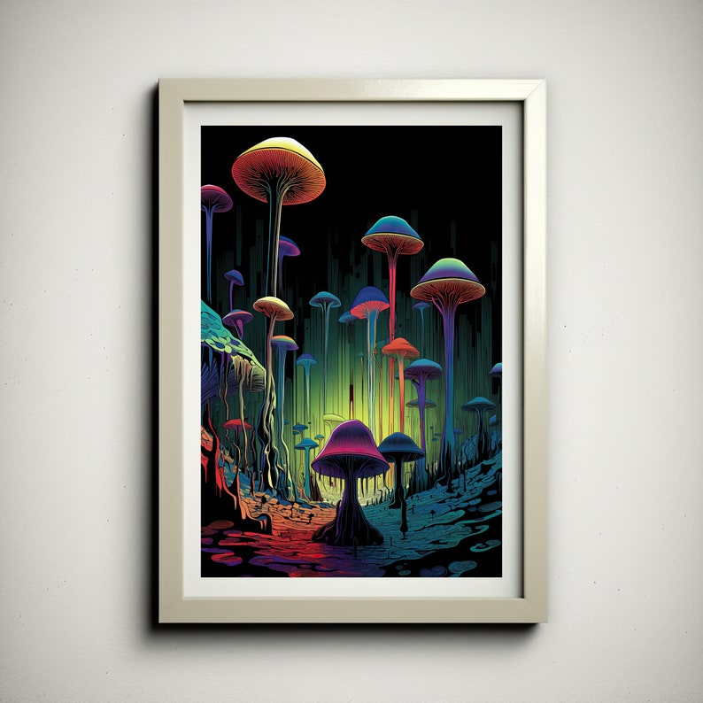Alien Mushroom World Poster Dark and Beautiful Mushroom Art Print ...
