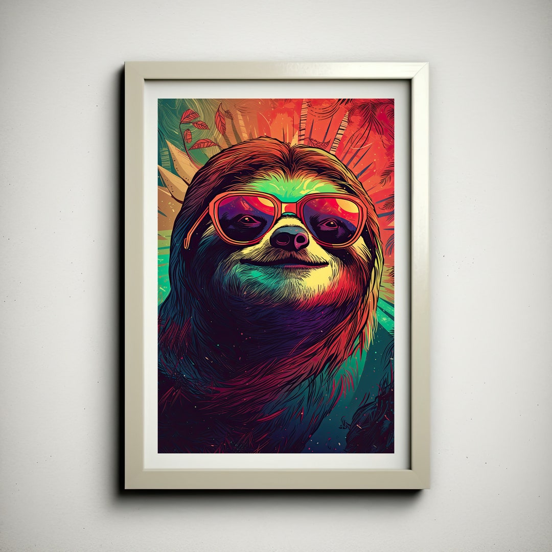Vacation Sloth Poster | Tropical Sloth Wearing Sunglasses Art Print ...