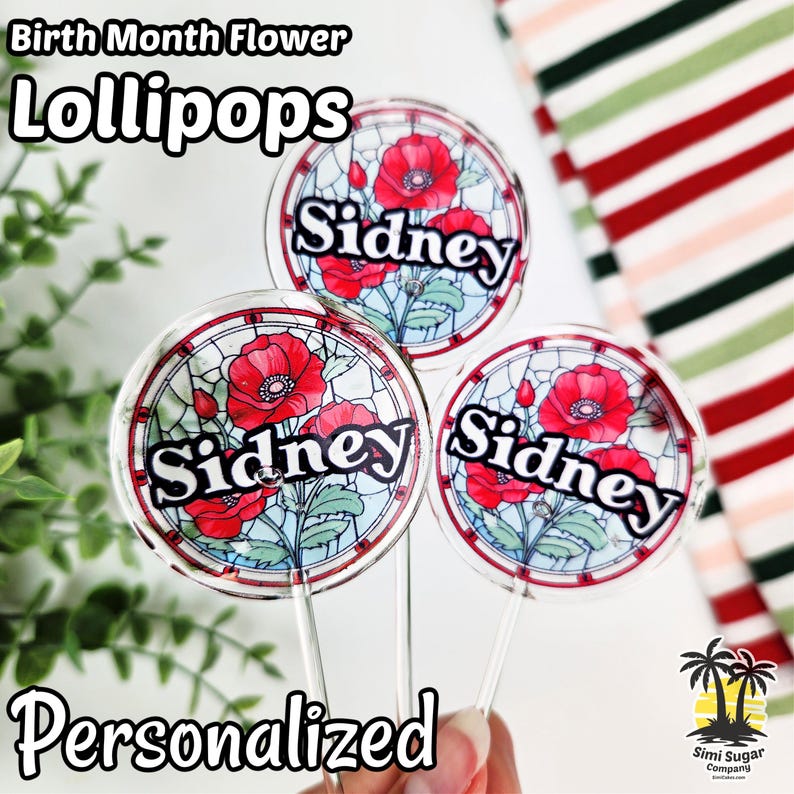 Personalized Birth Flower Lollipops, 8 Pack, Party Favors, Treats ...