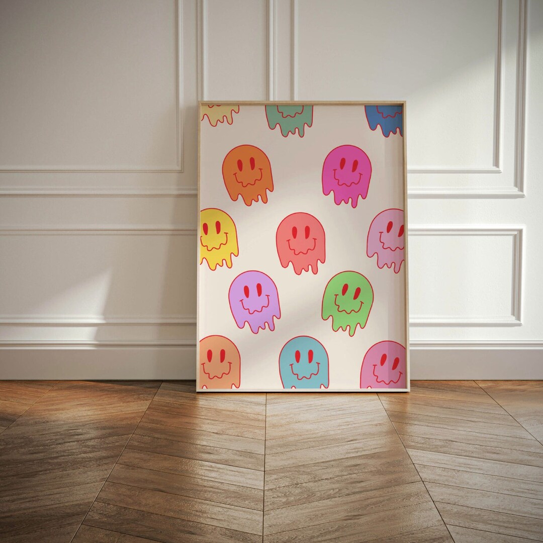 Drippy Smiley Face Print: Funky Colorful Wall Decor (digital Download ...
