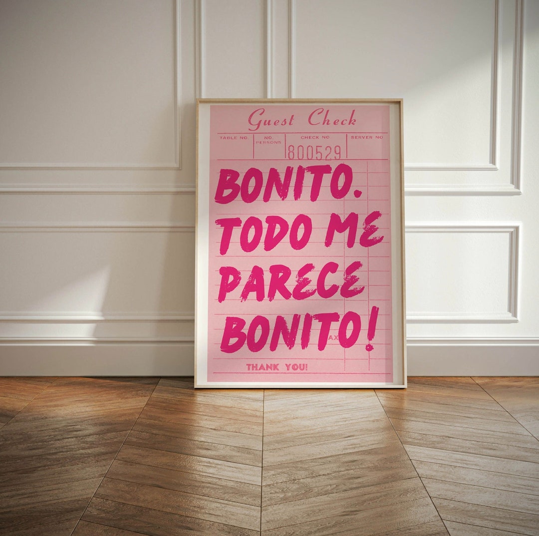 Todo Me Parece Bonito Print: Pink Guest Check, Spanish Quote (digital ...