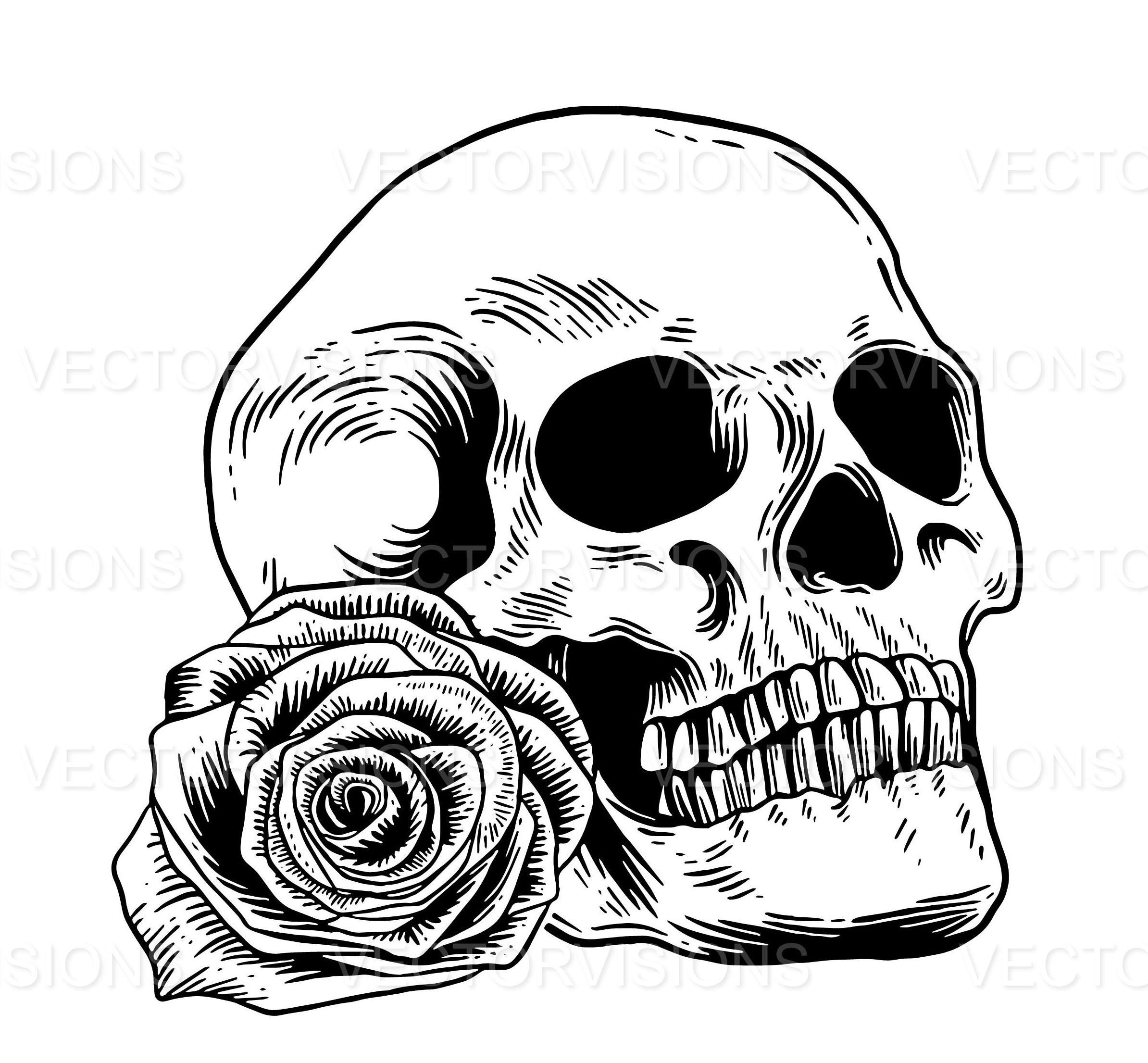 Skull Head and Rose Svg, Skull Svg, Rose Svg, Skull Love Svg, Vector ...