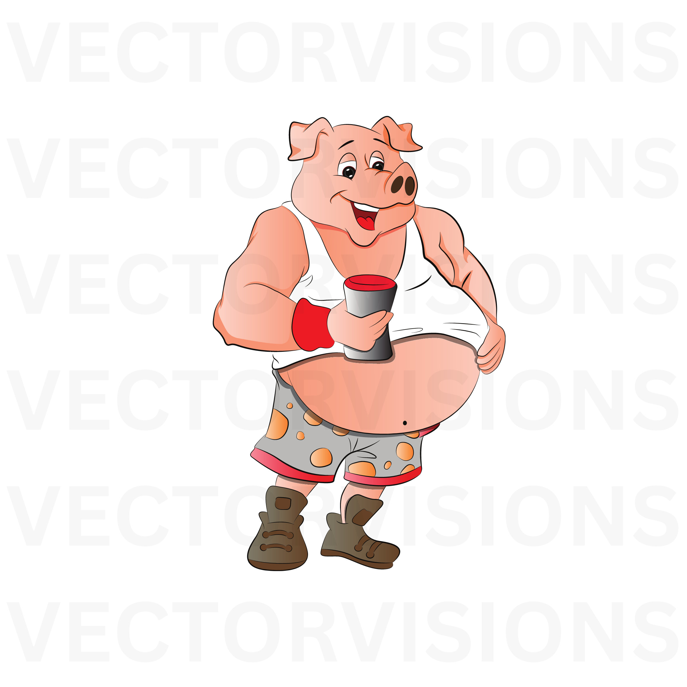Pig With Belly Clipart, Pig With Bear Clipart, Comic Pig, Human Pig ...
