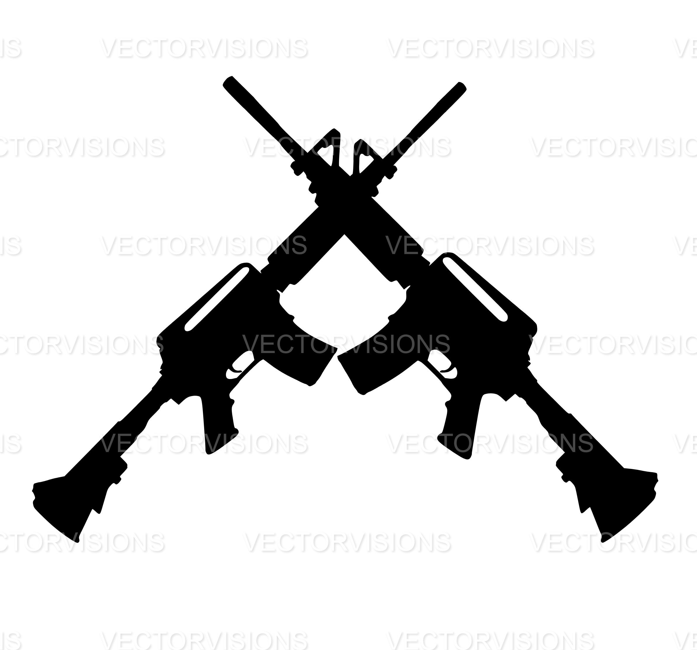Guns Svg, Crossed Guns, Vector Cut file for Cricut, cricut, Silhouette ...