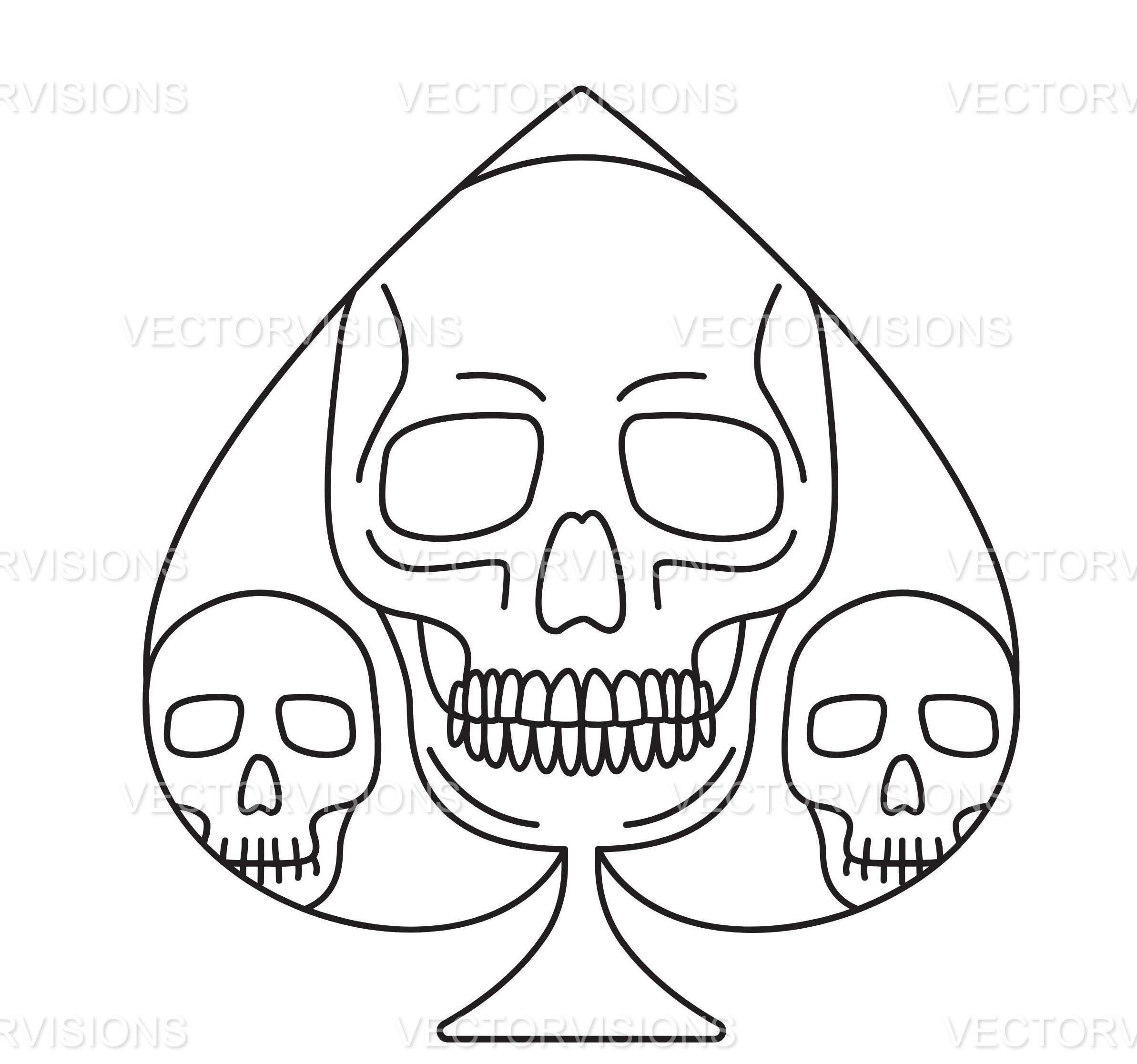 Skull Head Svg, Triple Skulls Svg, Skull Head in Spade Svg, Vector Cut ...