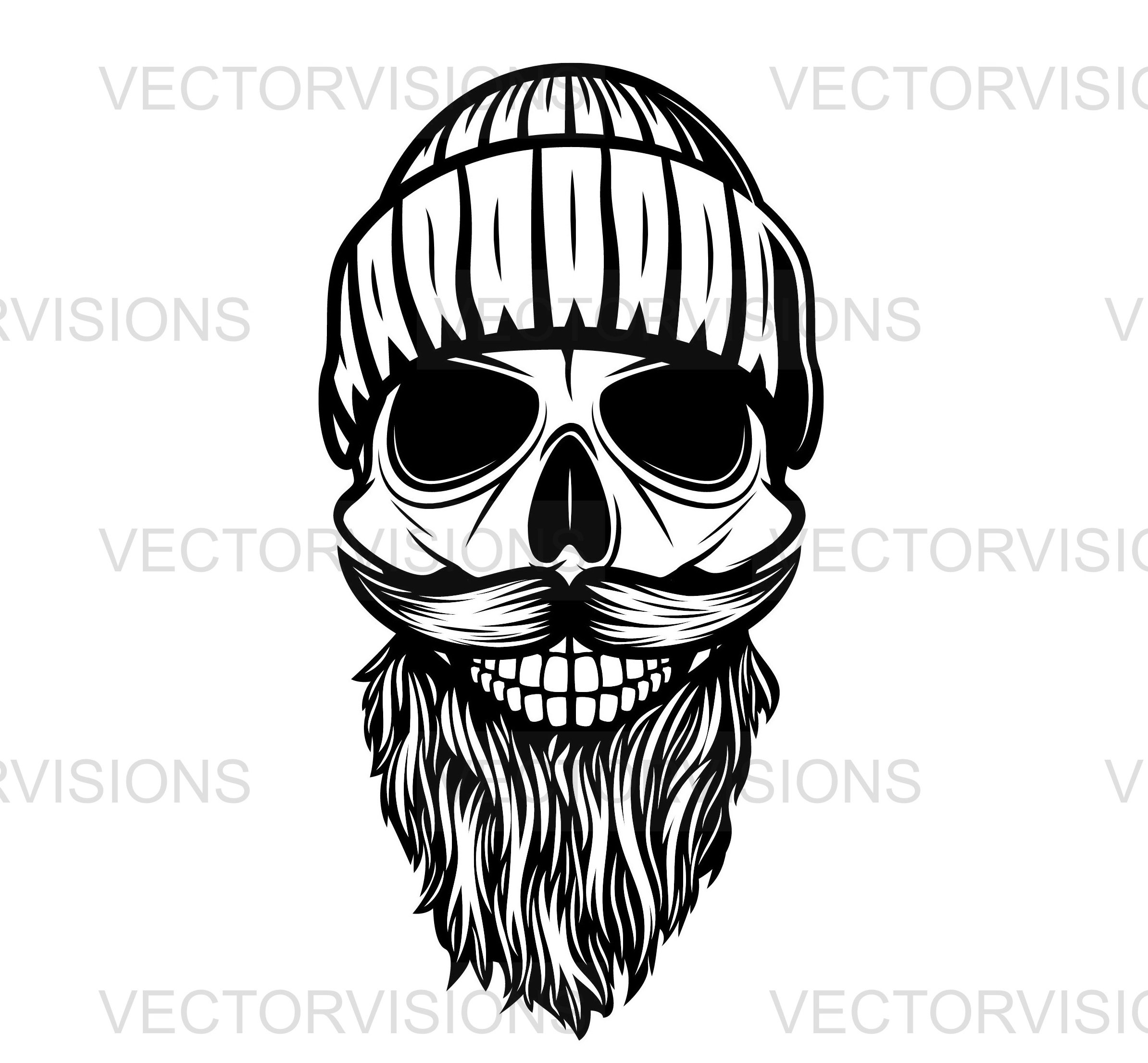 Skull With Beard Svg, Skull With Beanie Svg, Skull Svg, Vector Cut File ...