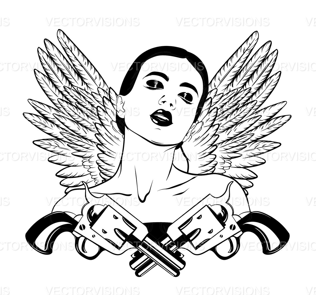 Angel With Guns Svg, Angel Svg, Guns Svg, Vector Cut File for Cricut ...
