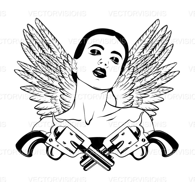 Angel With Guns Svg, Angel Svg, Guns Svg, Vector Cut File for Cricut ...