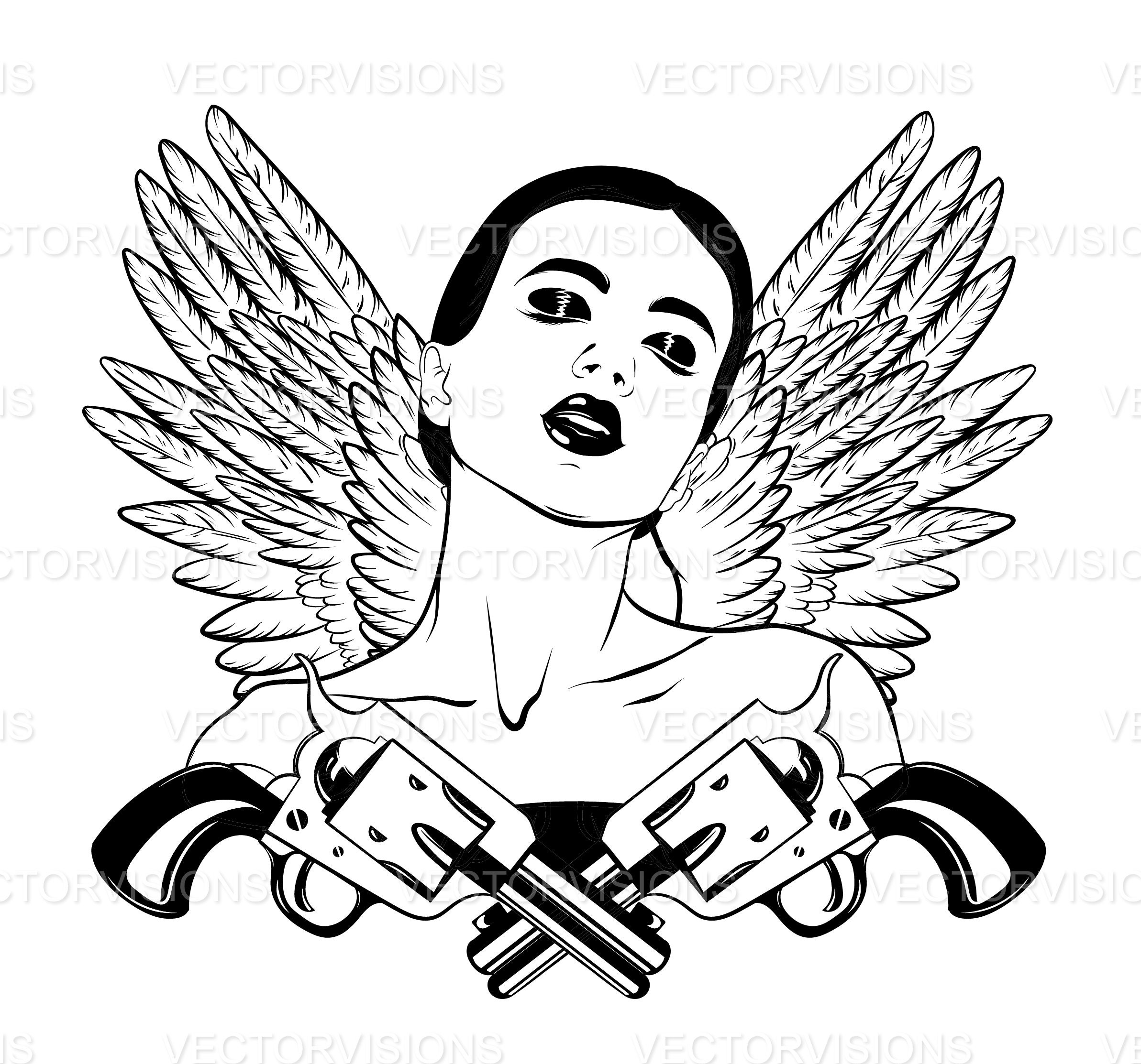 Angel With Guns Svg, Angel Svg, Guns Svg, Vector Cut file for Cricut ...