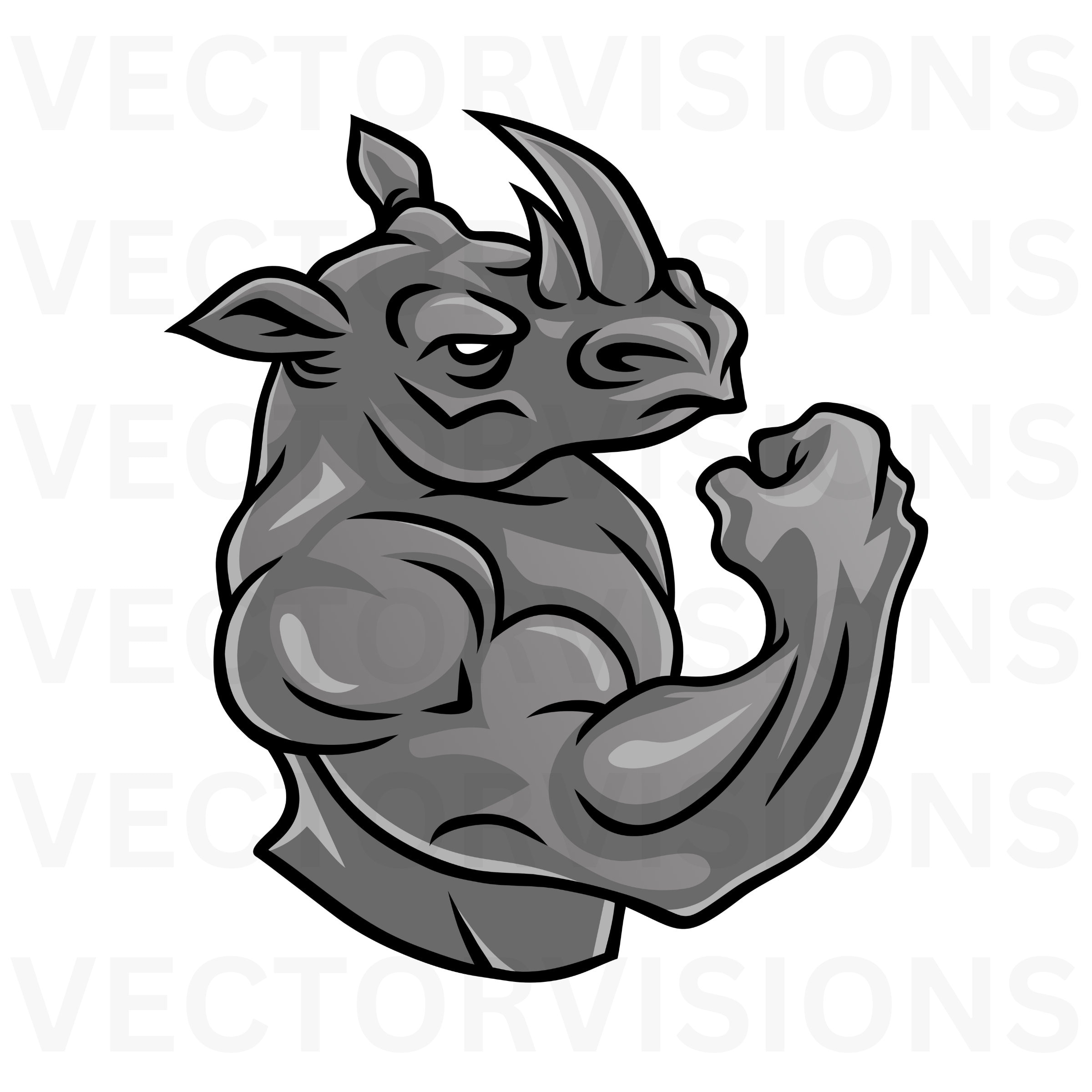 Muscular Rhino, Muscular Rhino Clipart, Rhino Flexing, Rhino Lifting ...