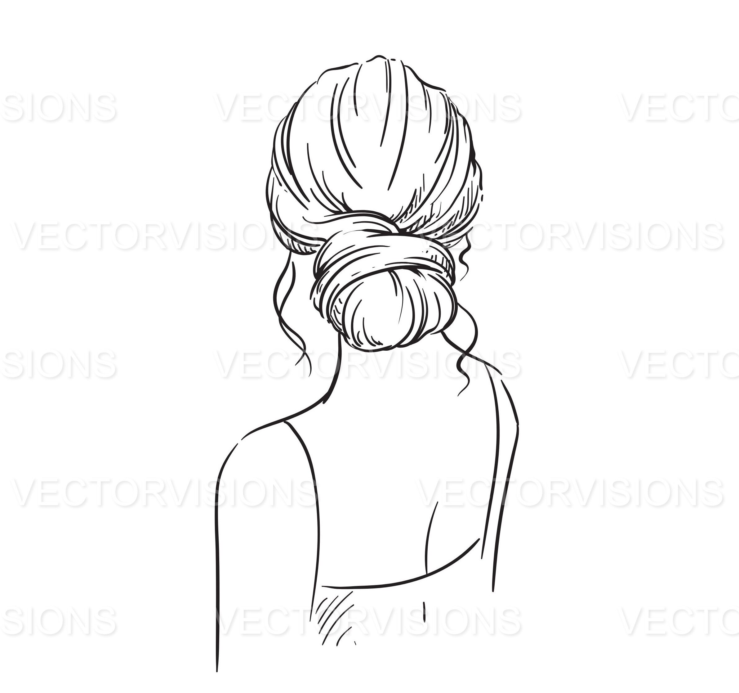 Girl's Back Svg, Hair Svg, Girl Svg,line Drawing Svg,vector Cut File ...