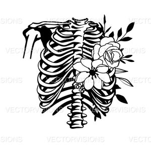 Skeleton Rib Cage Svg, Skeleton Svg, Skeleton Flowers Svg, Skeleton ...