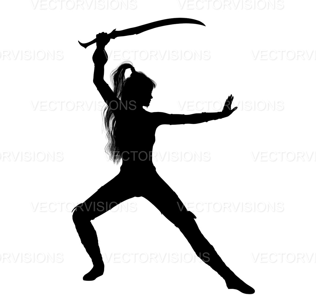 Female Fighter Svg, Girl With Sword Svg, Female With Sword,vector Cut ...
