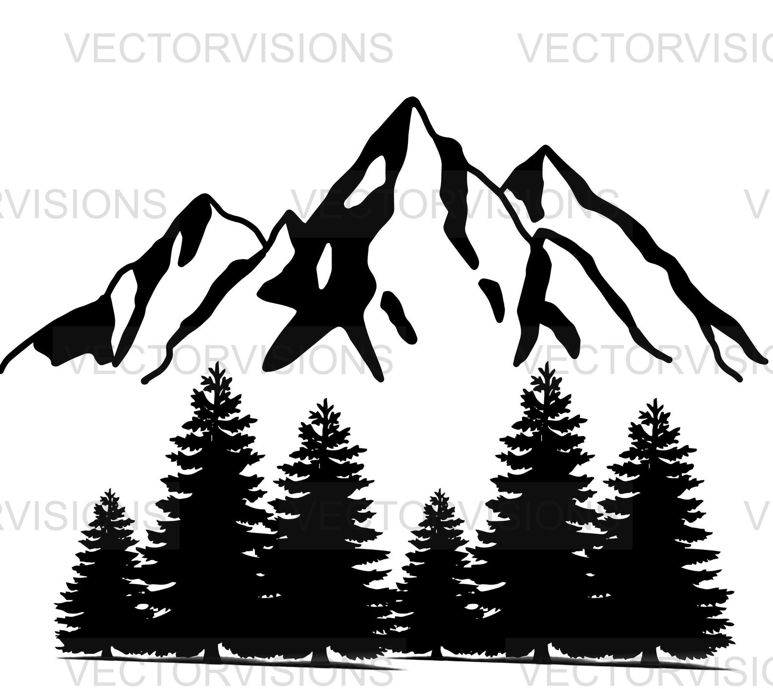 Mountain View Svg, Mountain View With Trees Svg, Snowy Mountains Svg ...