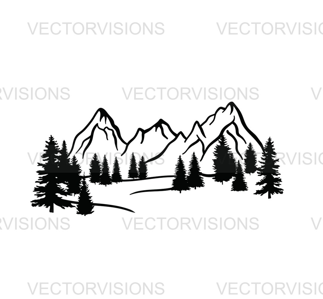 Mountain View Svg, Mountain View With Trees Svg, Snowy Mountains Svg ...