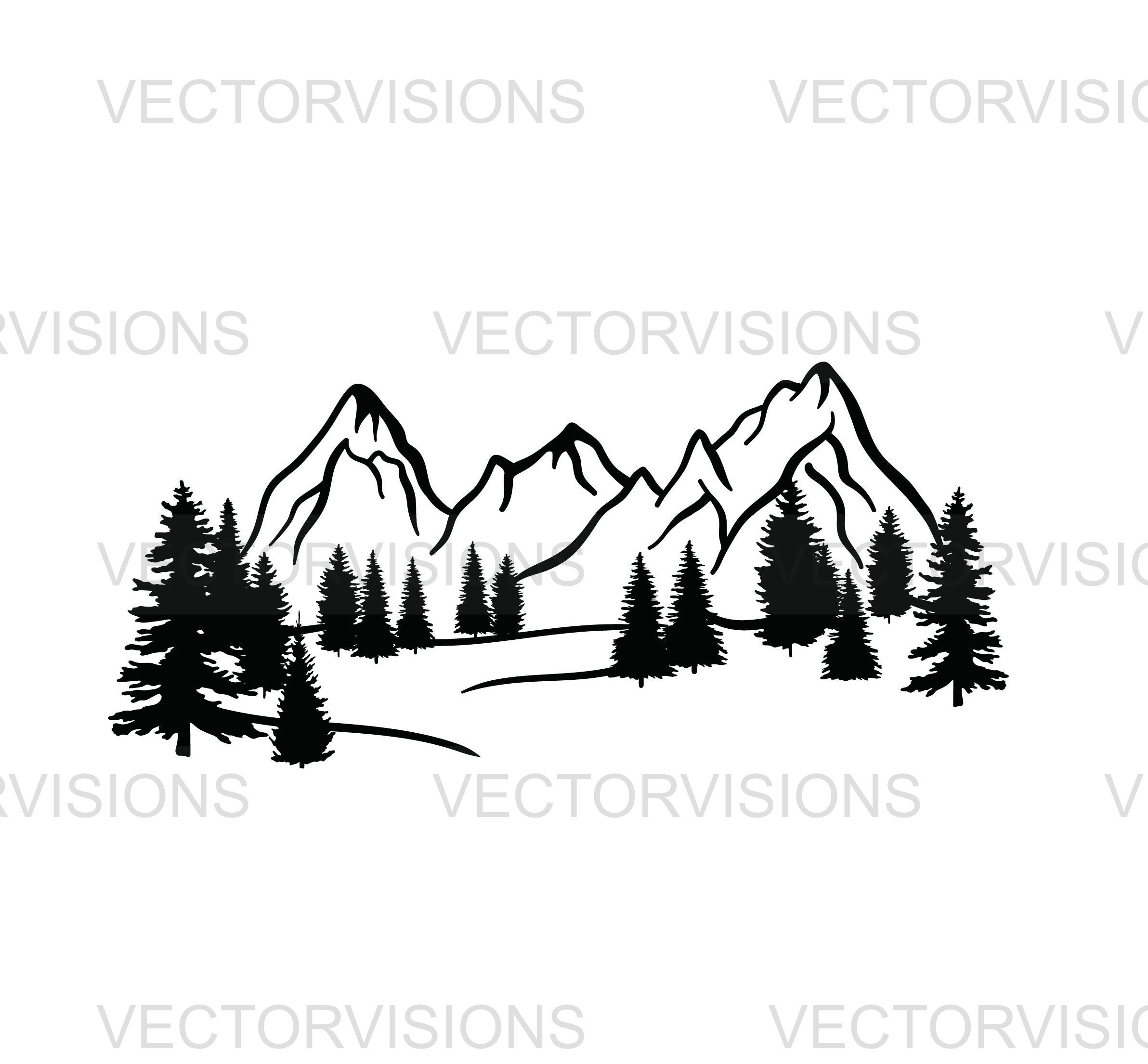 Mountain View Svg, Mountain View With Trees Svg, Snowy Mountains Svg ...