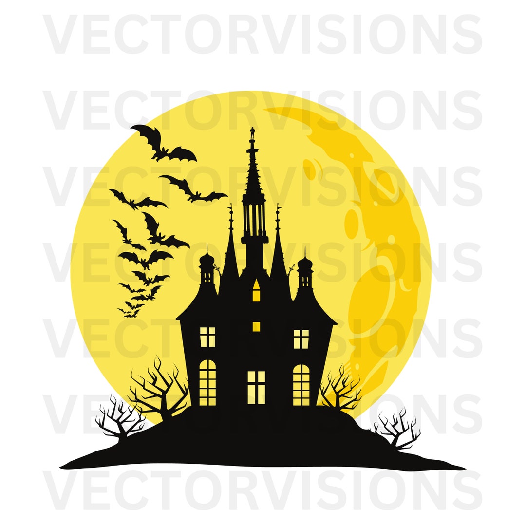 Haunted House Clipart, Haunted House Picture, Halloween Decor, Bats ...