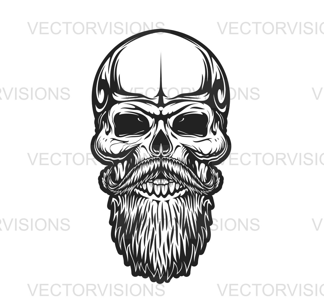 Bearded Skull Svg, Skull With Beard Svg,skull Svg, Skull With Stache ...