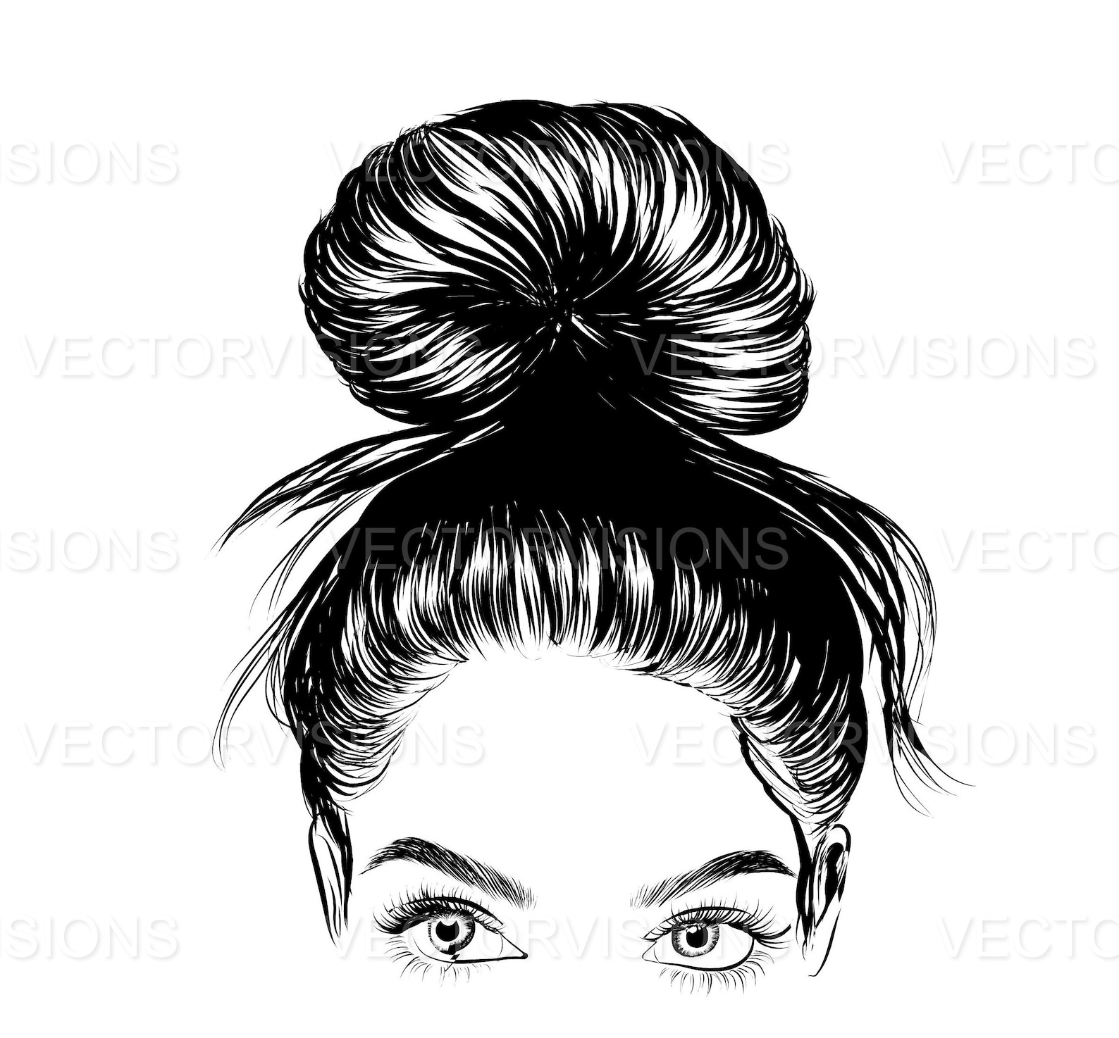 Messy Hair Bun Svg, Hair Svg, Hair Png, Hair Bun Svg, Vector Cut File ...
