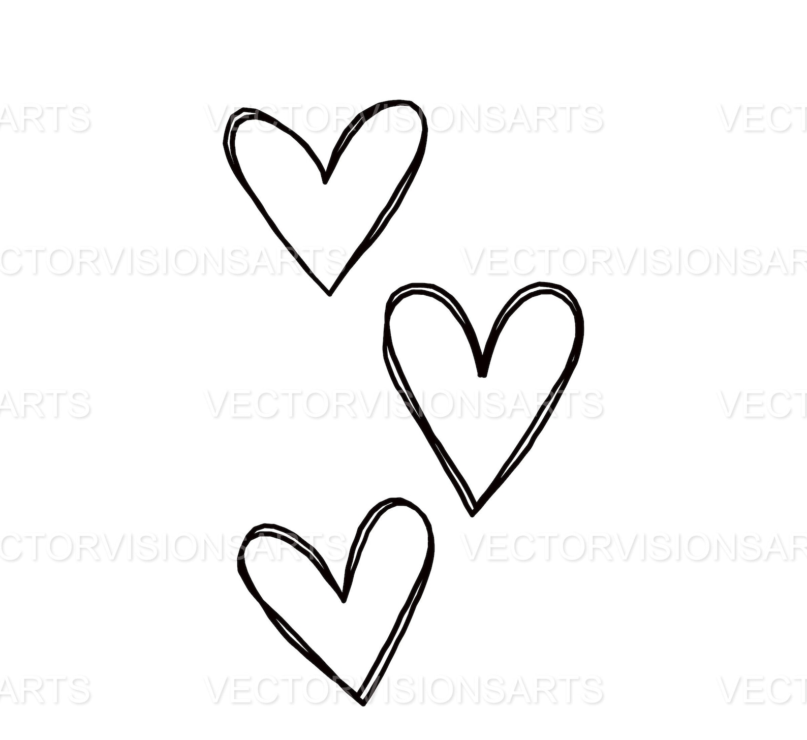 Triple Heart Scribble Svg, Heart Vector Cut File for Cricut, Cricut ...