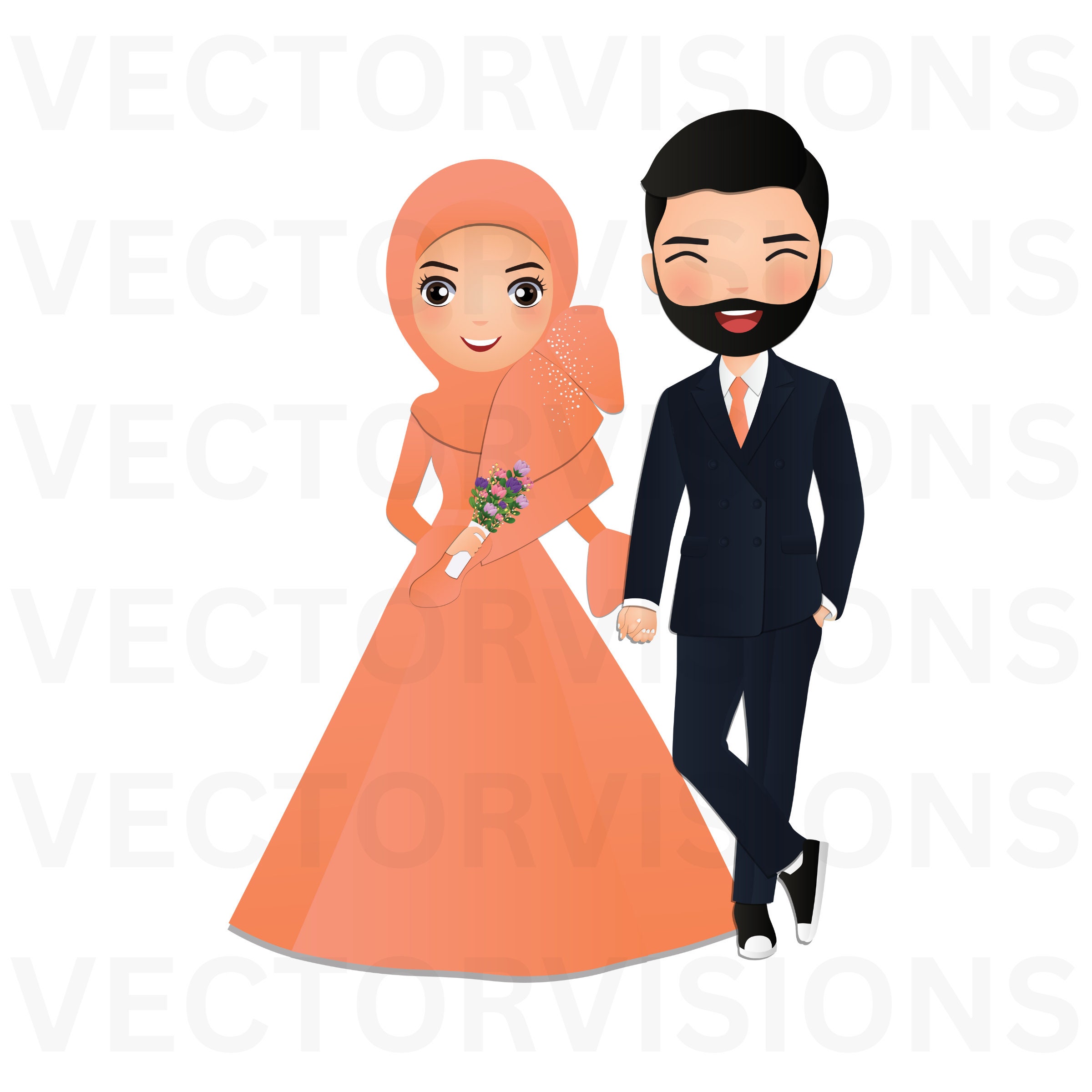 Muslim Couple Clipart, Hijabi Bride, Hijabi Bride Clipart, Arab Wedding ...
