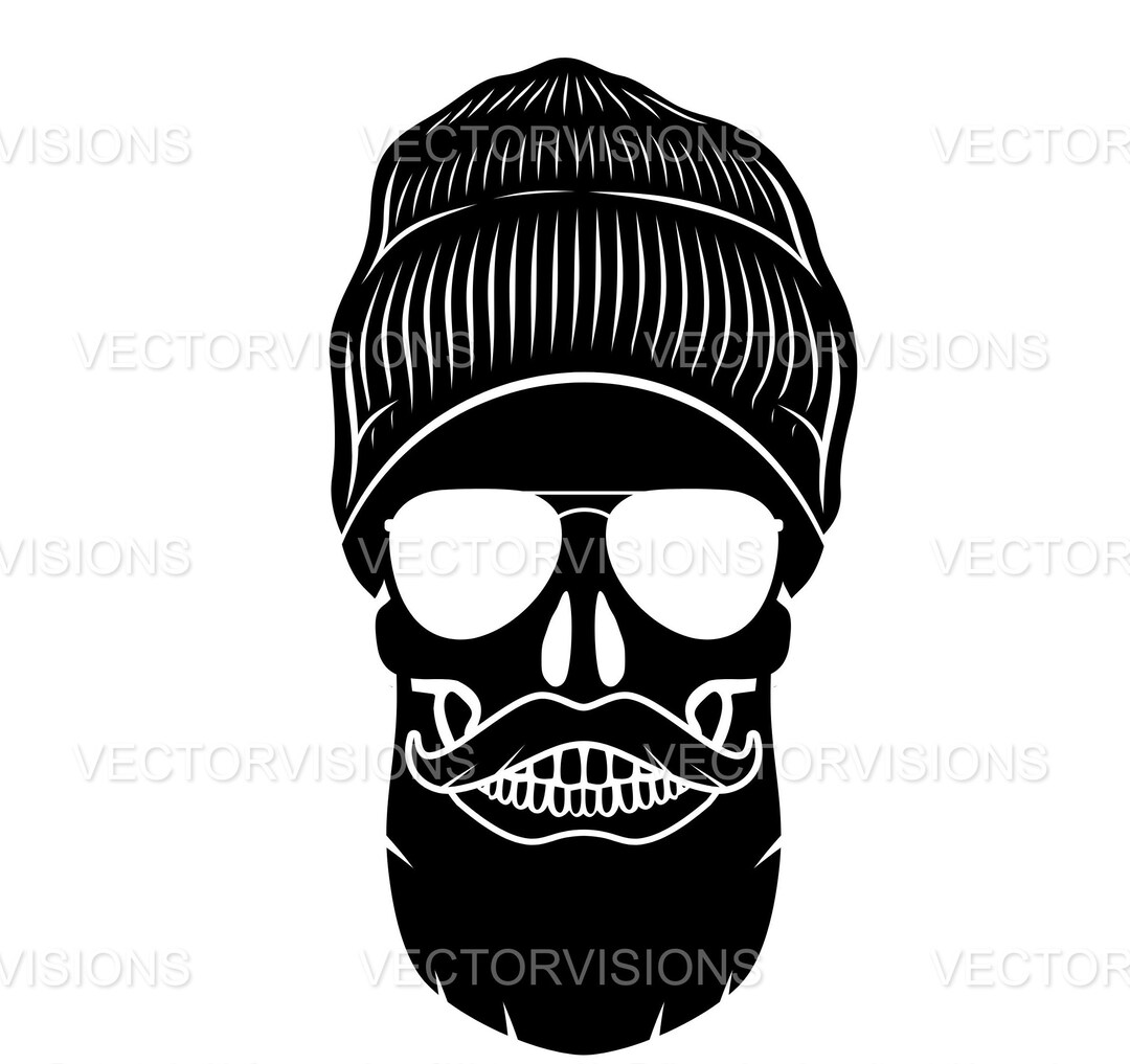 Skull With Beard Svg, Skull With Hat Svg, Skull With Glasses Svg, Skull ...
