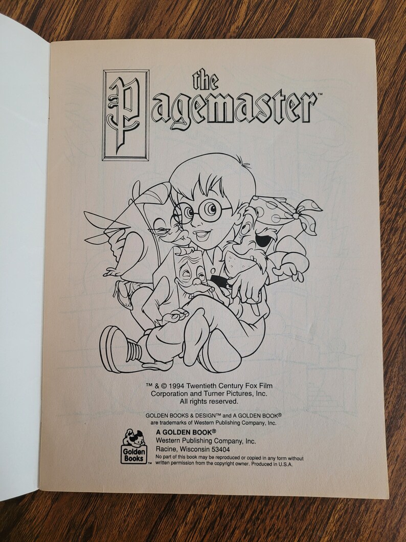 VINTAGE the Pagemaster Coloring Book Based on the Movie - Etsy
