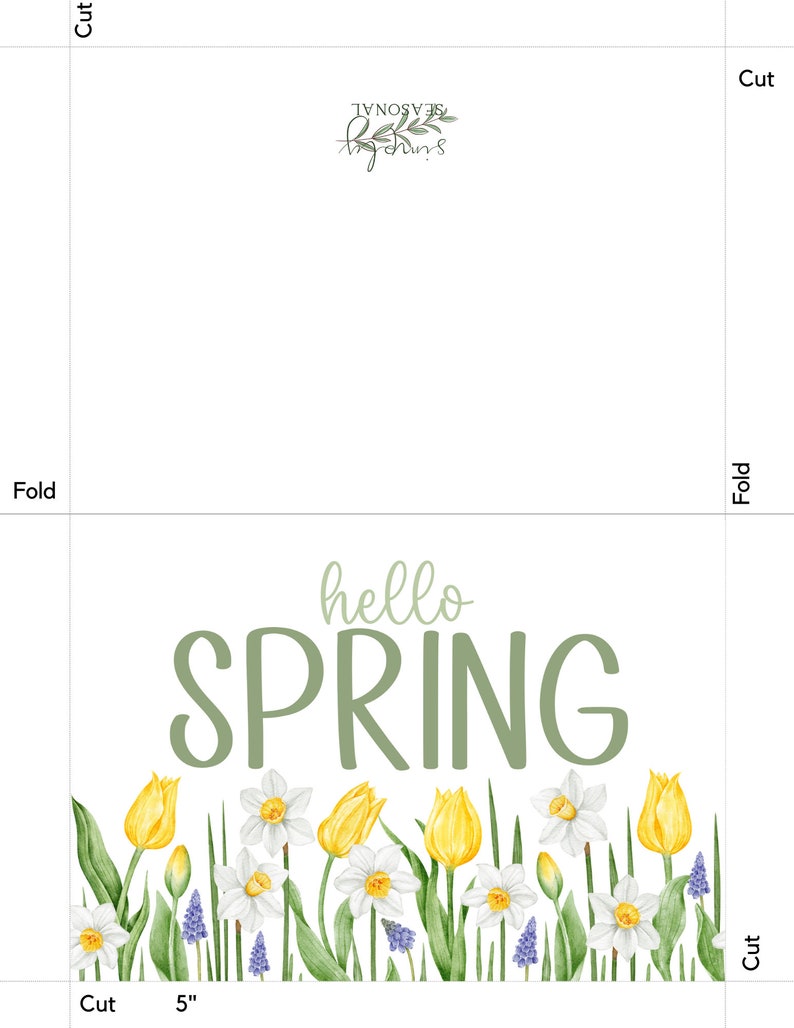 Hello Spring Blank Card Digital Download Printable Floral Minimalist ...