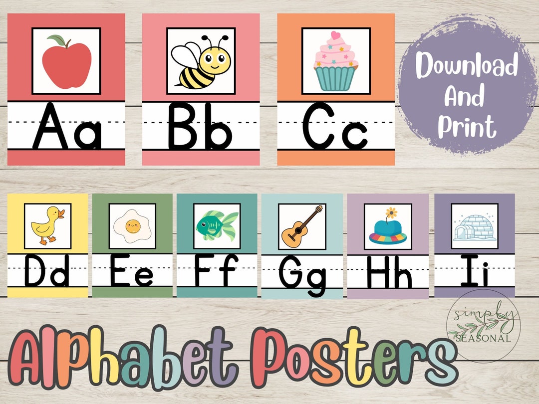 Classroom Alphabet Posters Pastel Rainbow Brights Handwriting Classroom ...
