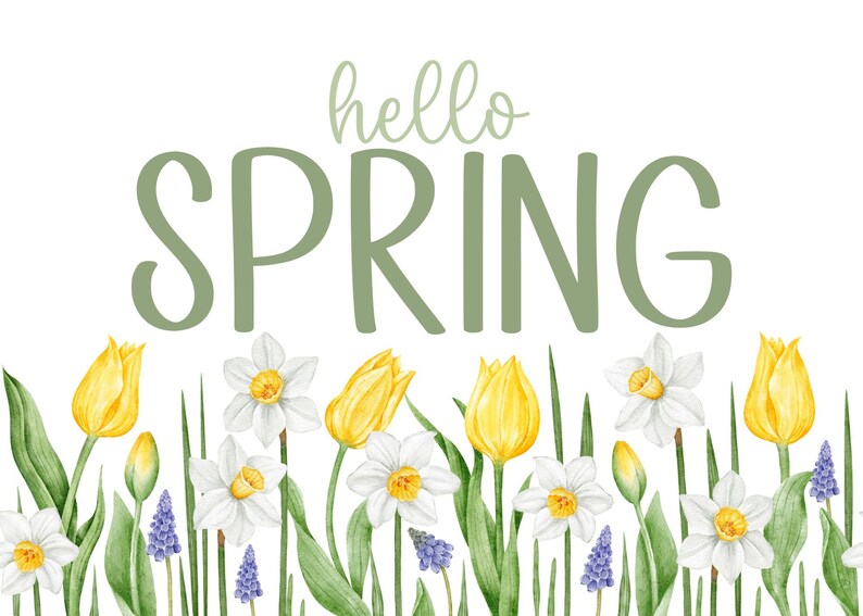 Hello Spring Blank Card Digital Download Printable Floral Minimalist ...