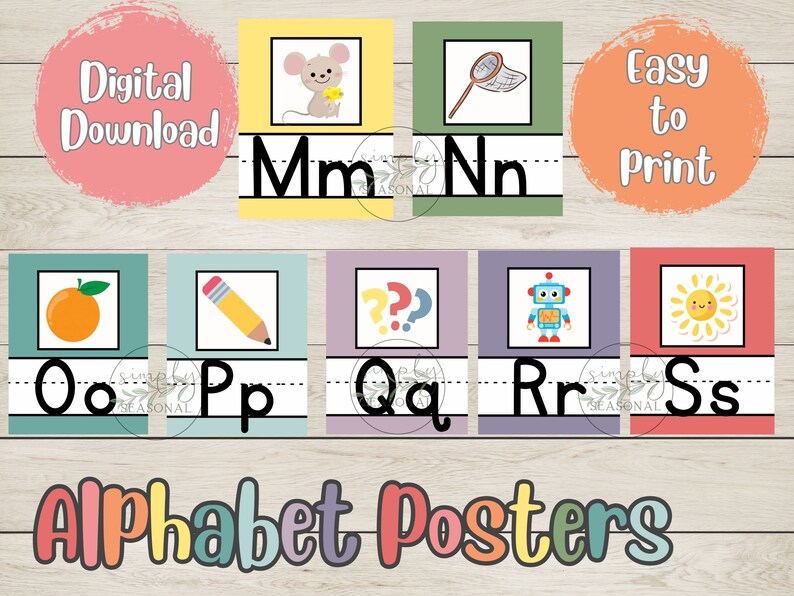 Classroom Alphabet Posters Pastel Rainbow Brights Handwriting Classroom ...