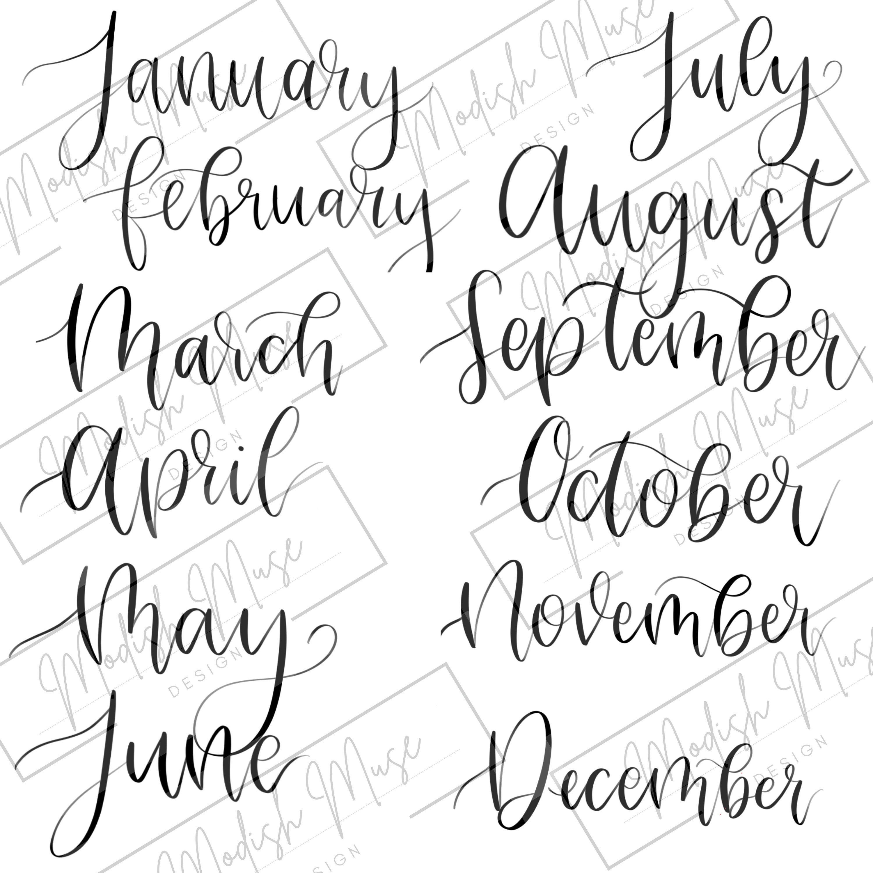SVG File Months and Days Handwritten Calligraphy Package - Etsy