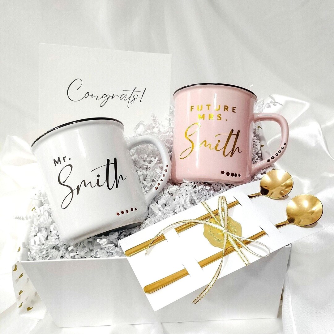 Engagement Gift Mug for Newly Engaged Couple, Stoneware Mr and Mrs Mugs ...