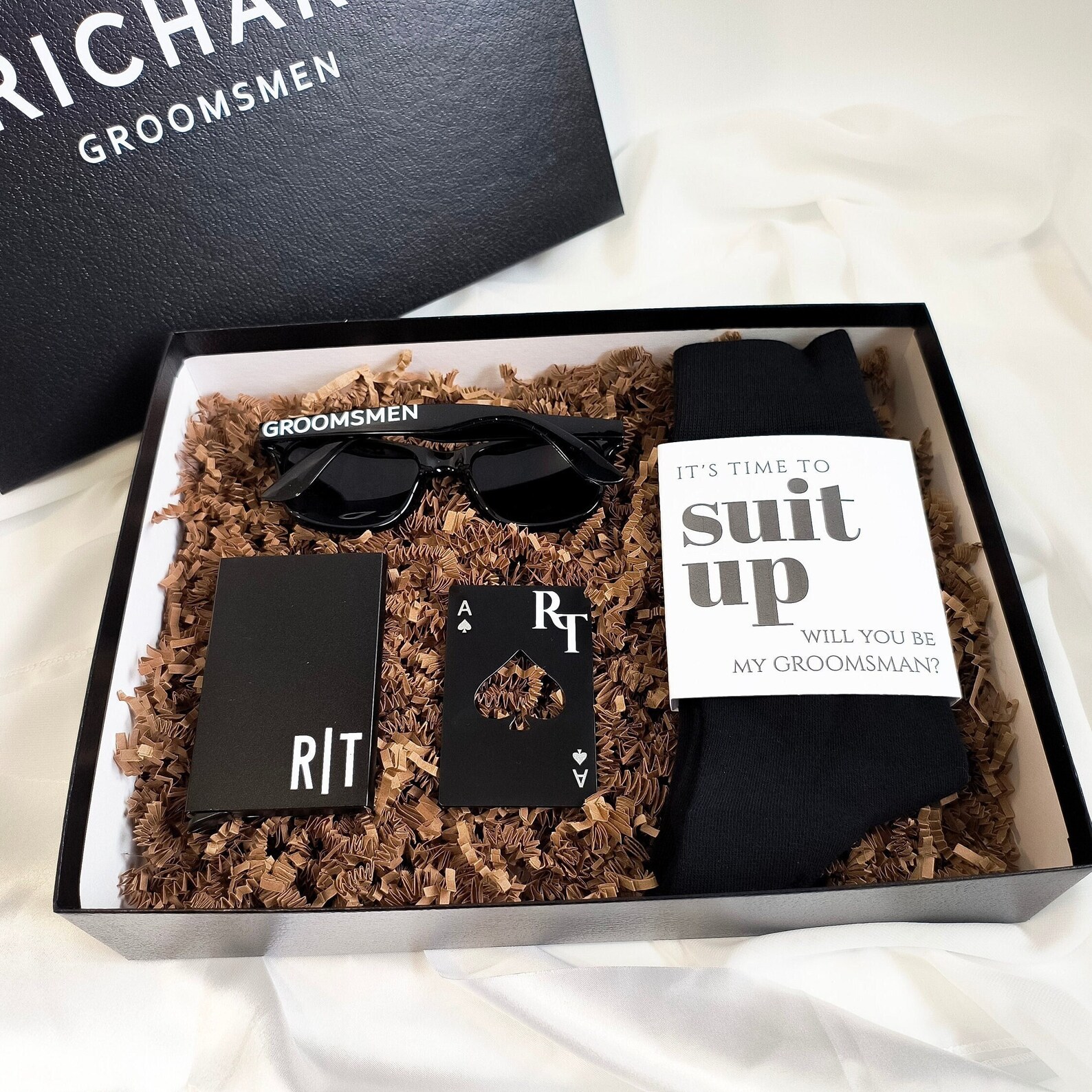 Groomsmen Proposal Box Gifts, Black Groomsman Gift Box, Personalized ...